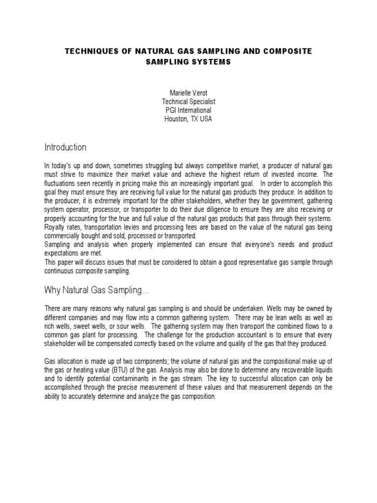 Techniques of Natural Gas Sampling and Composite Sampling Systems ...