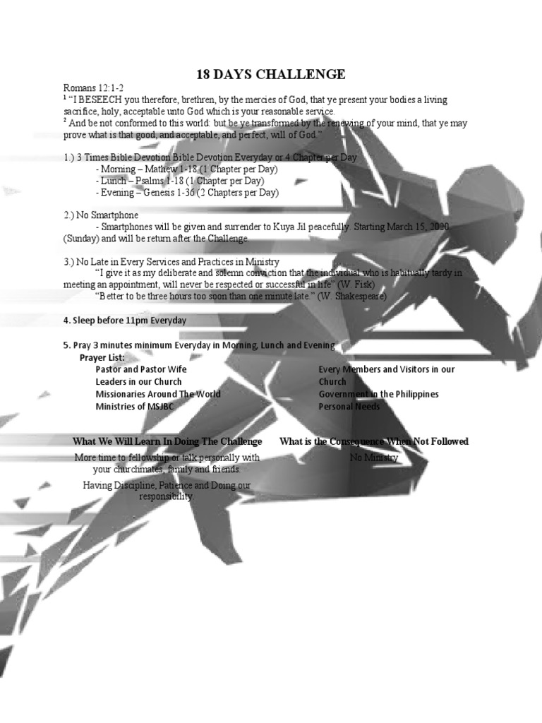 18 Days Challenge: Prayer List | PDF | Self-Improvement