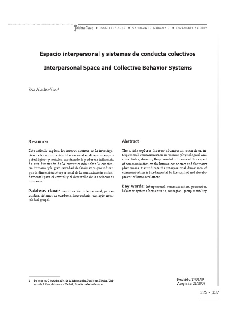 Interpersonal Space and Collective Behavior System | PDF | Mente ...