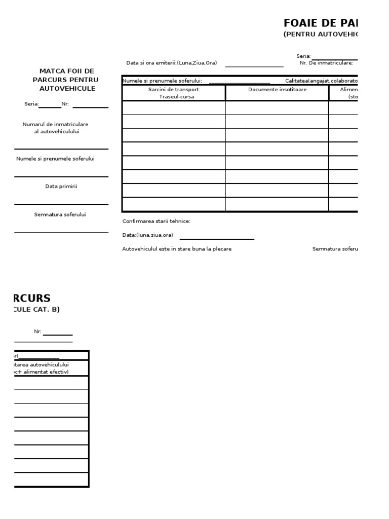 Model Foaie de Parcurs PDF | PDF