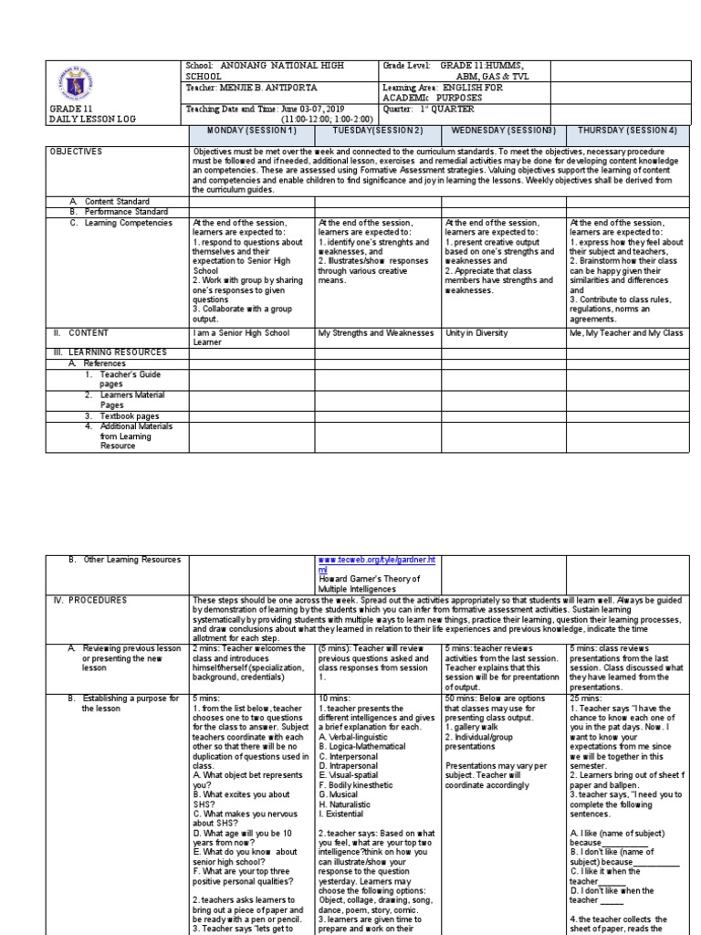 Monday (Session 1) Tuesday (Session 2) Wednesday (Session3) Thursday ...