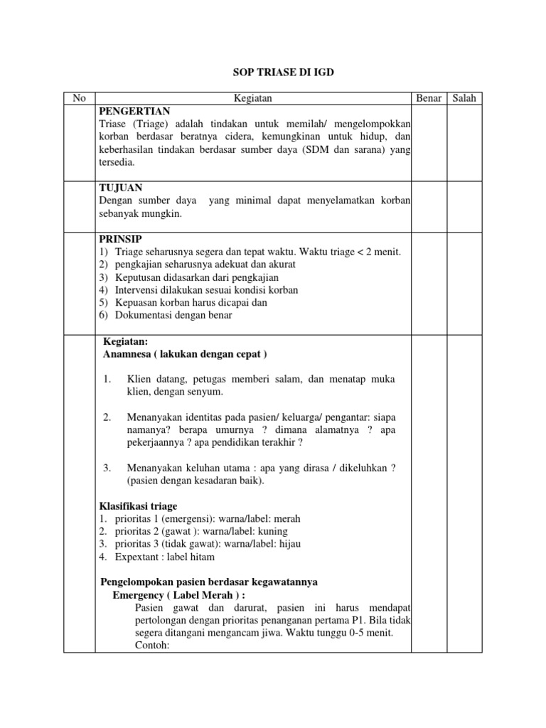 Sop Triase Di Igd | PDF