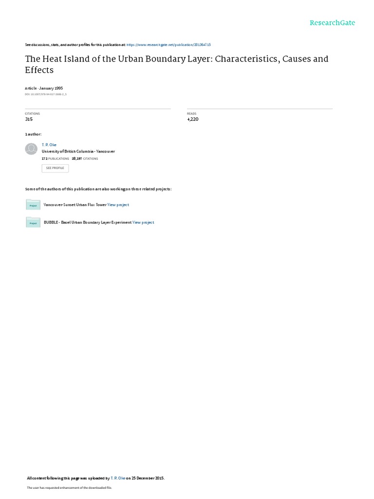 The Heat Island of The Urban Boundary Layer: Characteristics, Causes and Effects | PDF