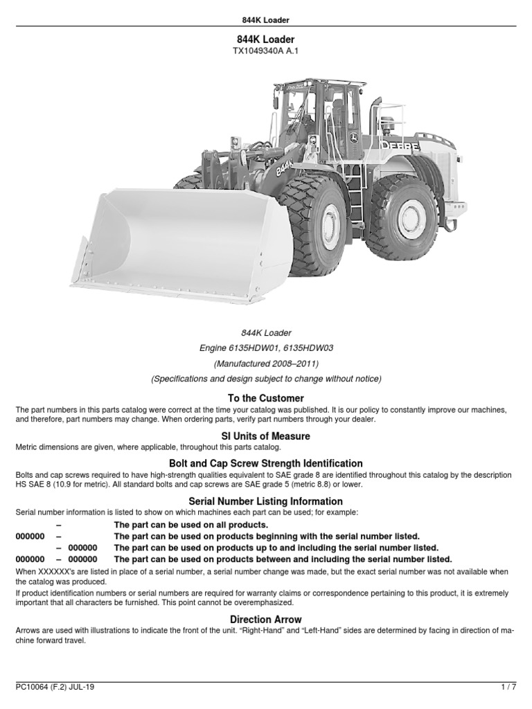844K Loader S N 642007 Introduction | PDF | Horsepower | Screw