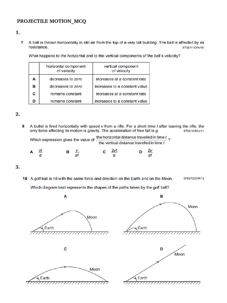 1.7 - Worksheet - Projectile Motion - MCQ