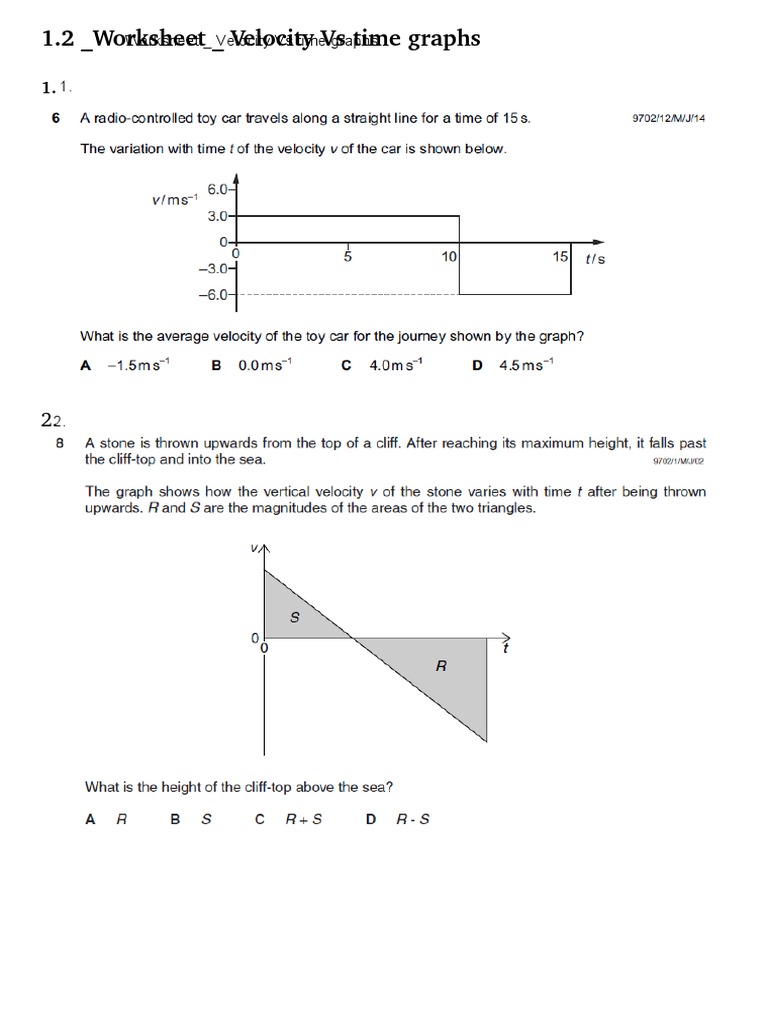 Worksheet - Velocity Vs Time Graphs | PDF | Computers