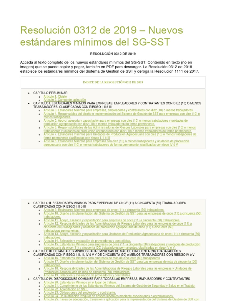 Estándares SG-SST: Resolución 0312 | PDF | Derecho laboral | Seguridad y salud ocupacional