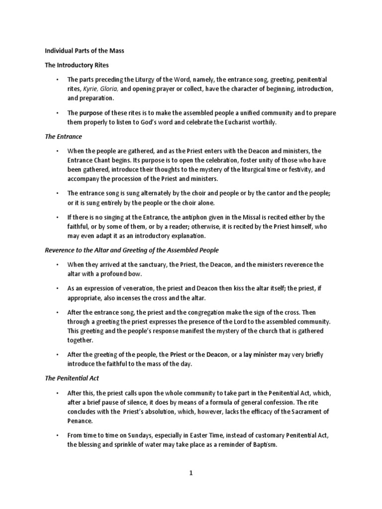 Parts of the Mass Explained | PDF | Mass (Liturgy) | Eucharist
