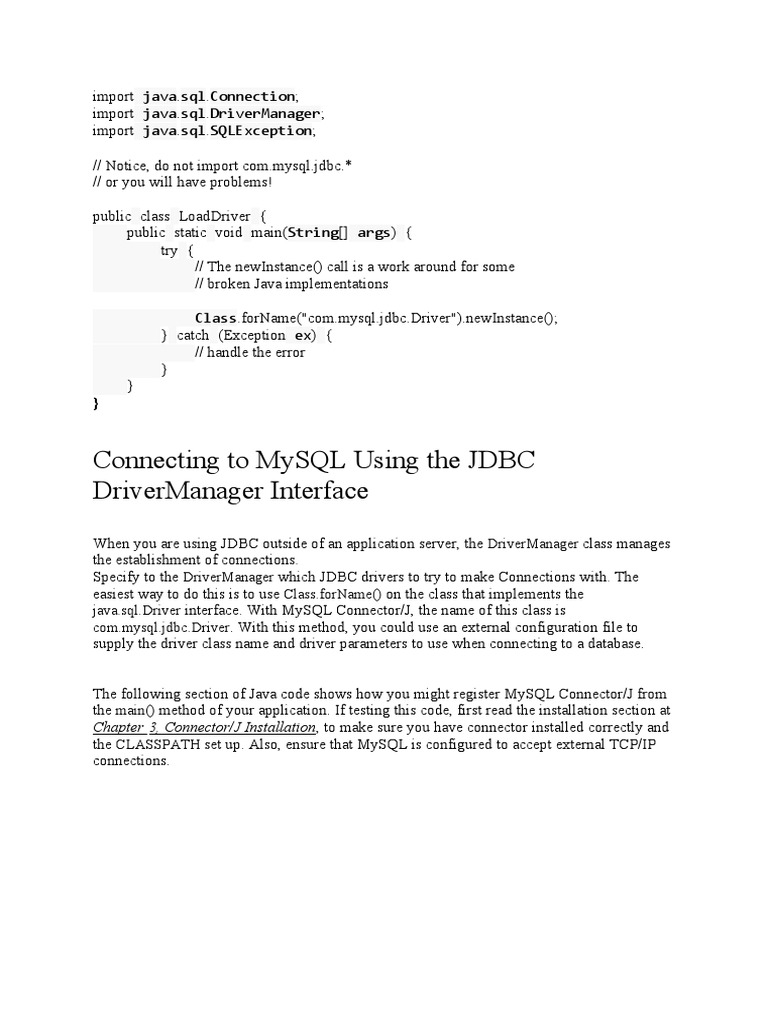 Connecting To Mysql Using The JDBC Drivermanager Interface | PDF
