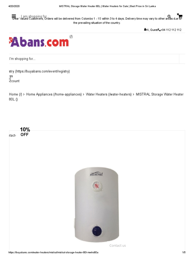 MISTRAL Storage Water Heater 80L - Water Heaters For Sale - Best Price ...