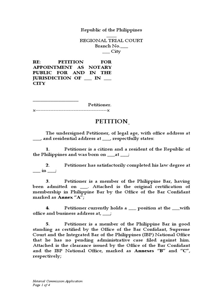 Template - Petition For Notarial Commission | PDF | Notary Public ...
