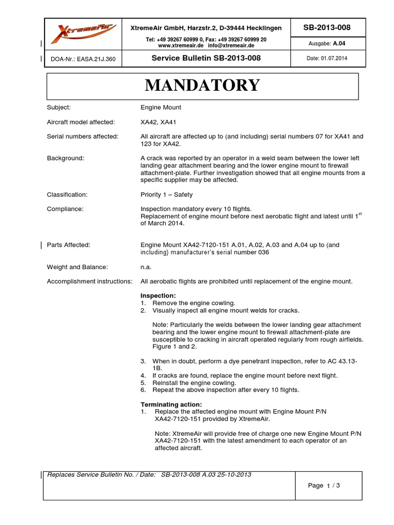 Bulletin-Inspection Engine Mount | PDF | Aviation | Aircraft