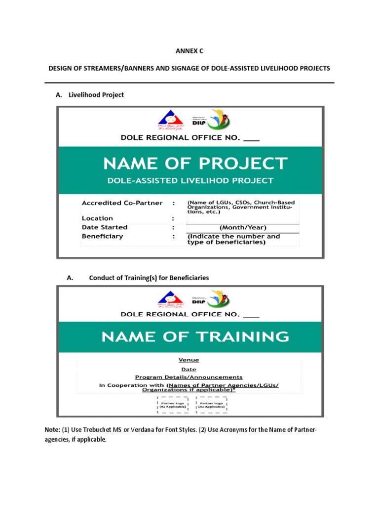 ANNEX C - Design of Streamers or Banners and Signage of DOLE-Assisted ...
