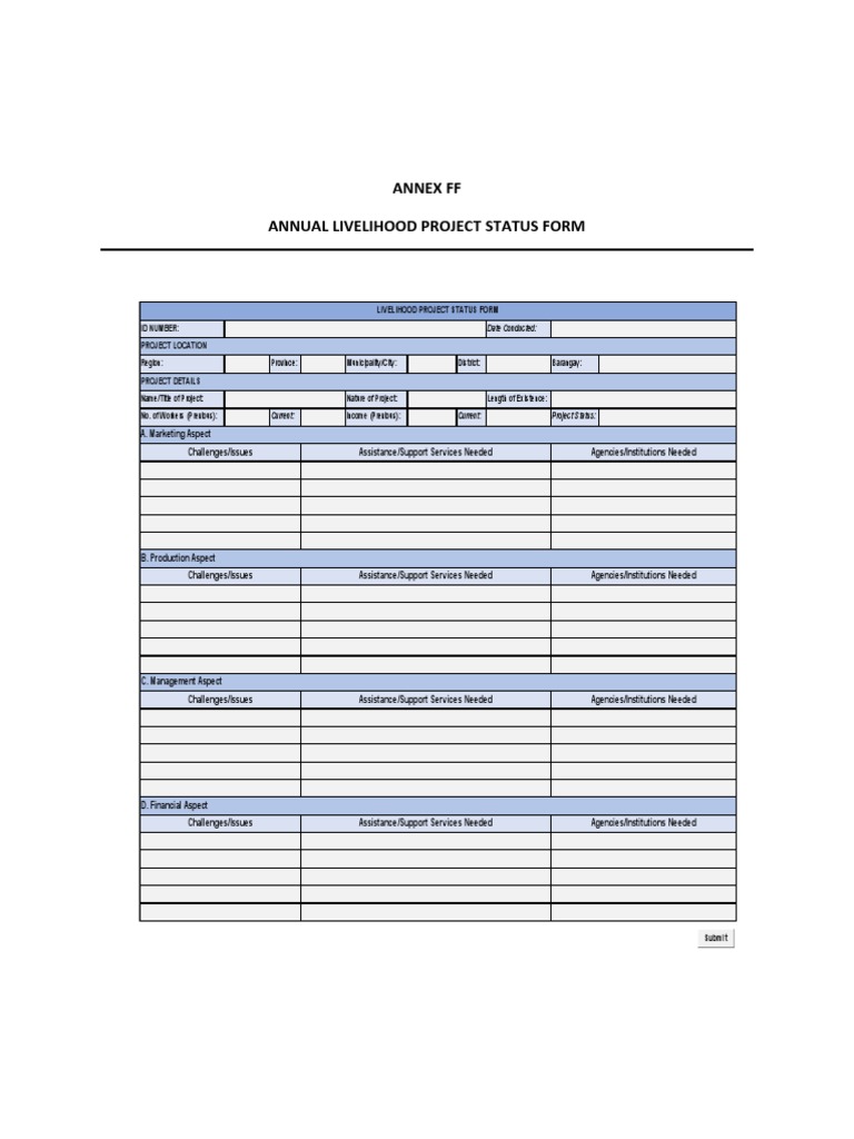 ANNEX FF - Annual Livelihood Project Status Form | PDF | Career ...