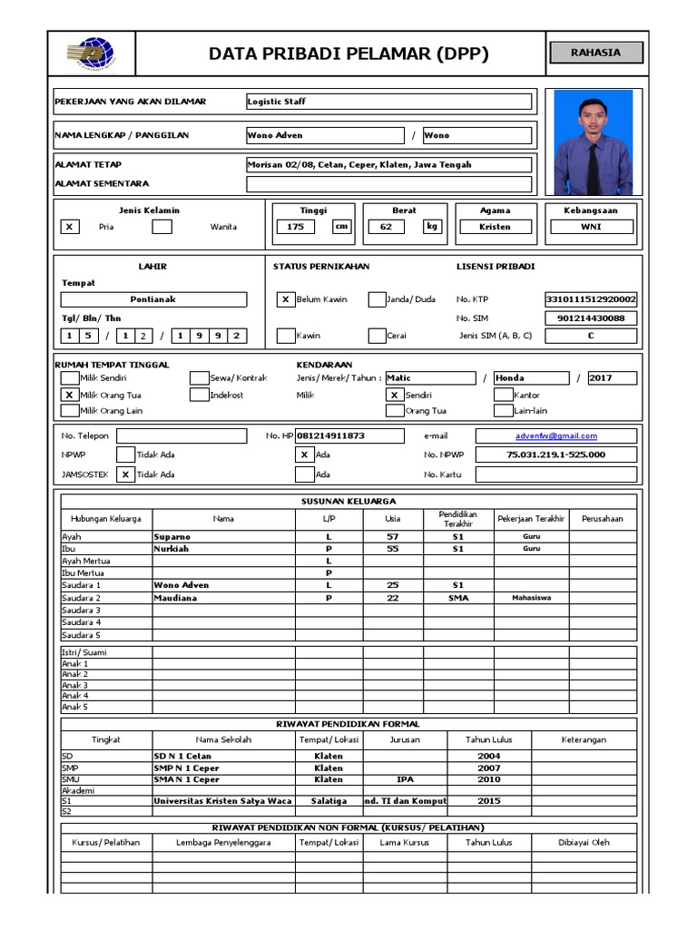 New Format Form Data Pribadi Pelamar | PDF