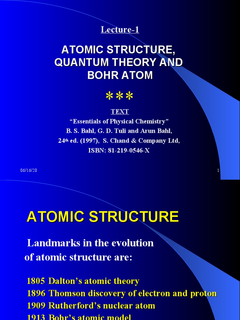 Atomic Structure, Quantum Theory AND Bohr Atom | PDF | Emission ...
