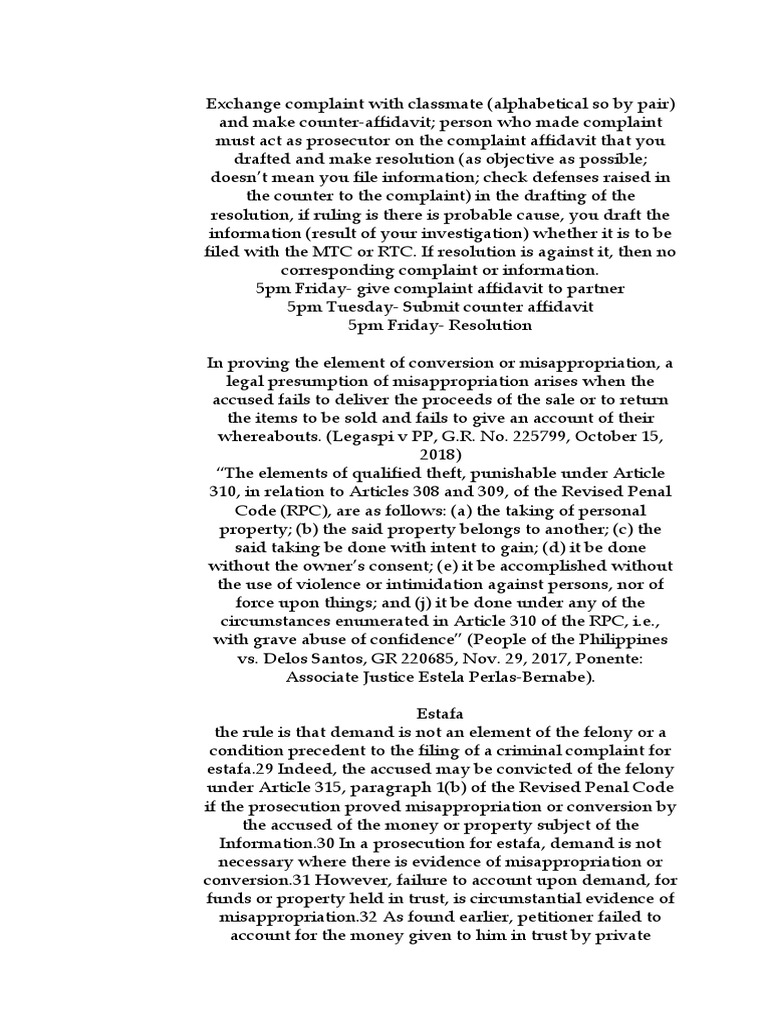 Estafa Case Crimpro For Resolution | PDF | Fraud | Prosecutor