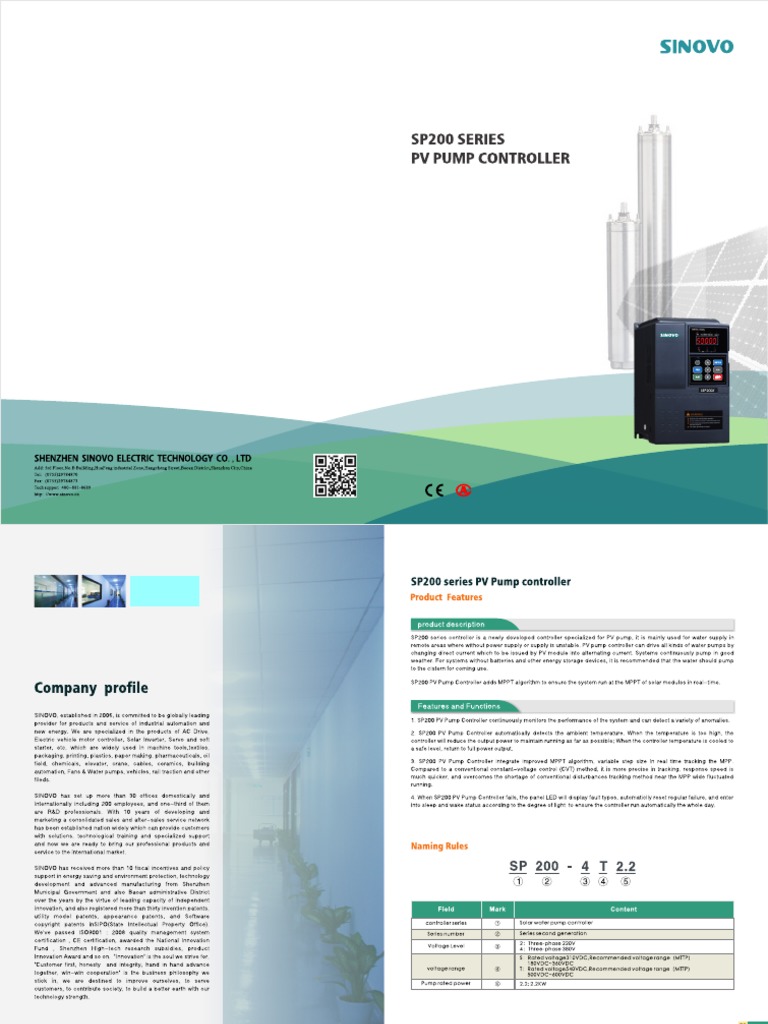Catalogue of SP200 PV Pump Controller From SINOVO | PDF