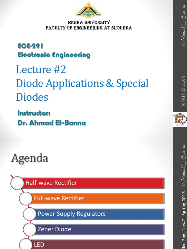 Lecture #2 Diode Applications & Special Diodes: ECE-291 Electronic Engineering | PDF | Rectifier ...