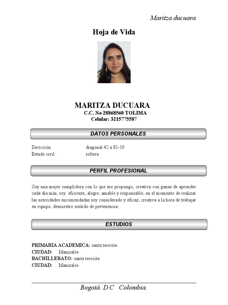 Hoja de Vida de Maritza Ducuara | PDF