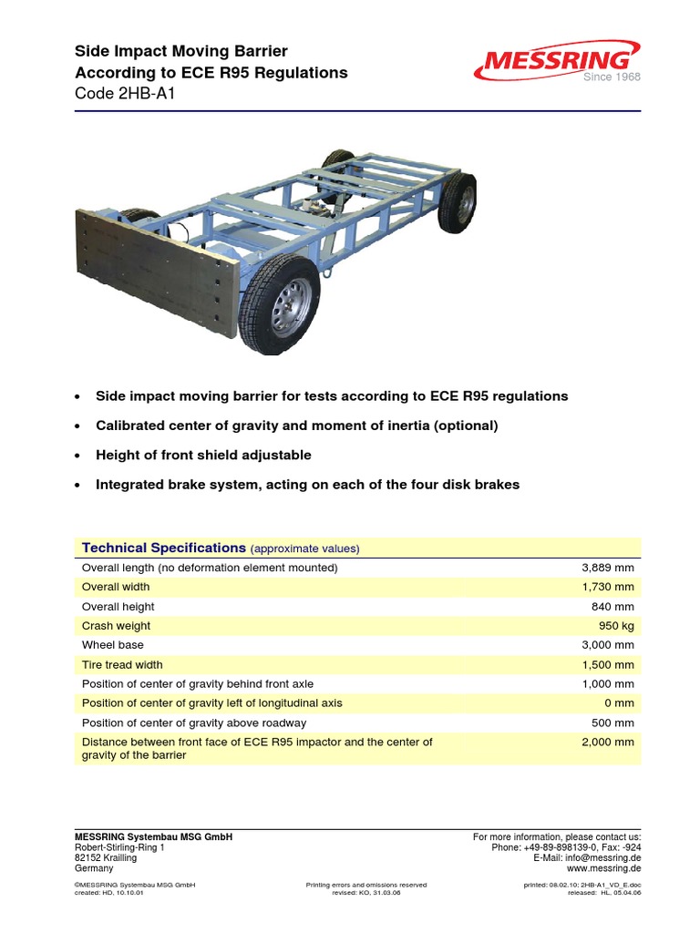 Side Impact ECE R 95 - 2HB-A1 - VD - E PDF | PDF | Wheel | Automotive ...