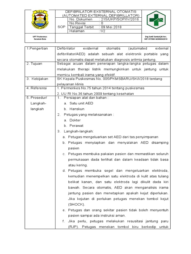 Sop Aed 2018 | PDF | Pengembangan Diri | Kesehatan Holistik