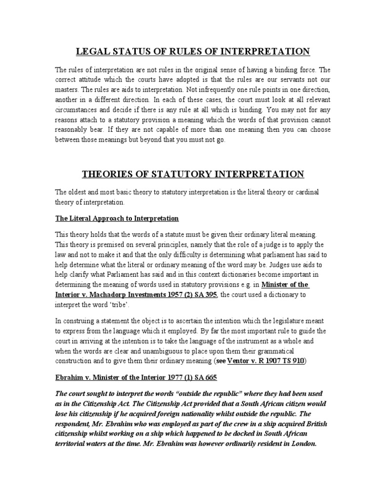 Rules of Statutory Interpretation Explained | PDF | Statutory ...