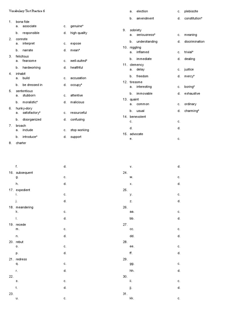 Grade 6 Vocabulary Test Practice | PDF