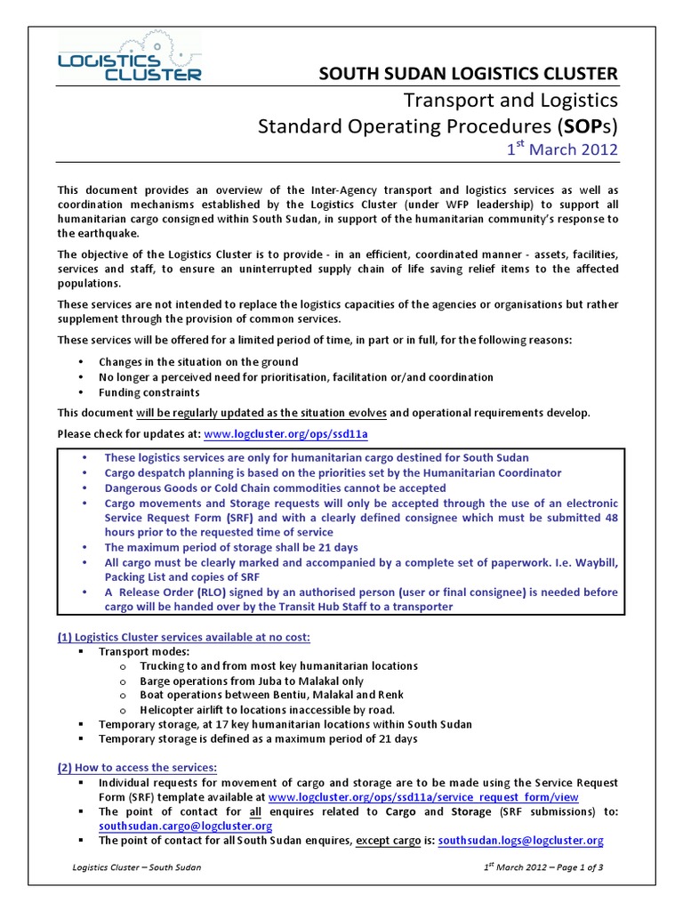 South Sudan Logistics SOP Overview | PDF | Cargo | World Food Programme