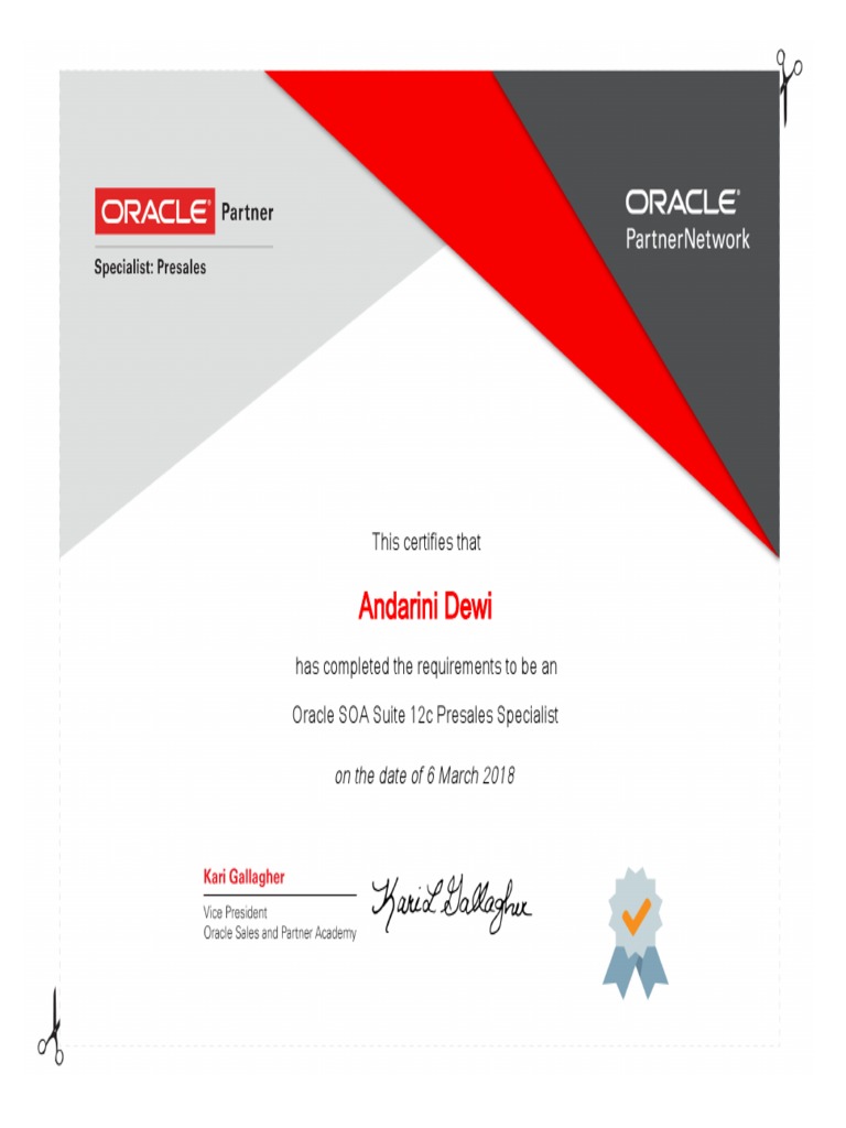 Certificate Oracle SOA PreSales 12c | PDF | Career & Growth | Business