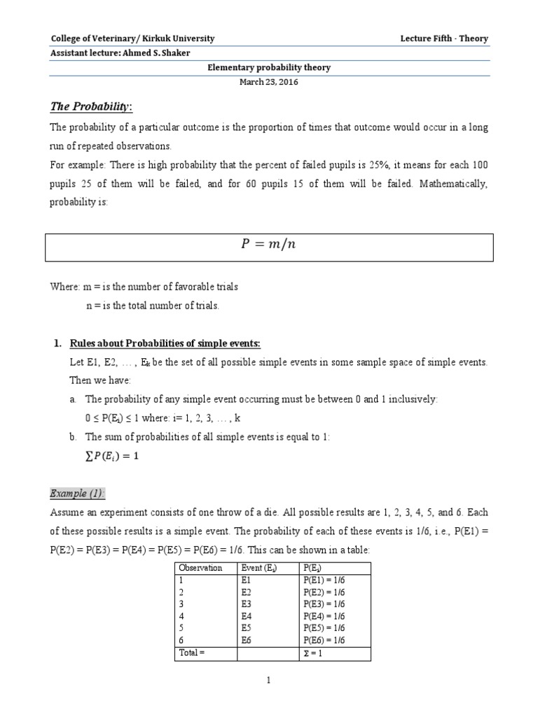 The Probability:: 1. Rules About Probabilities of Simple Events | PDF ...