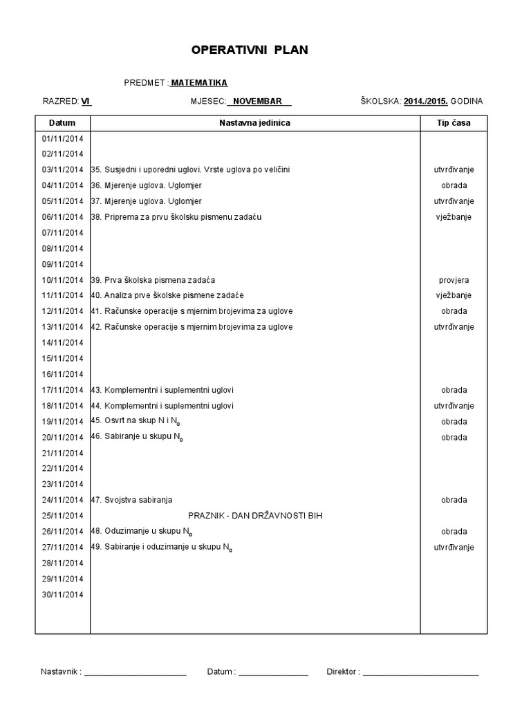 Operativni Plan 69 Nov | PDF