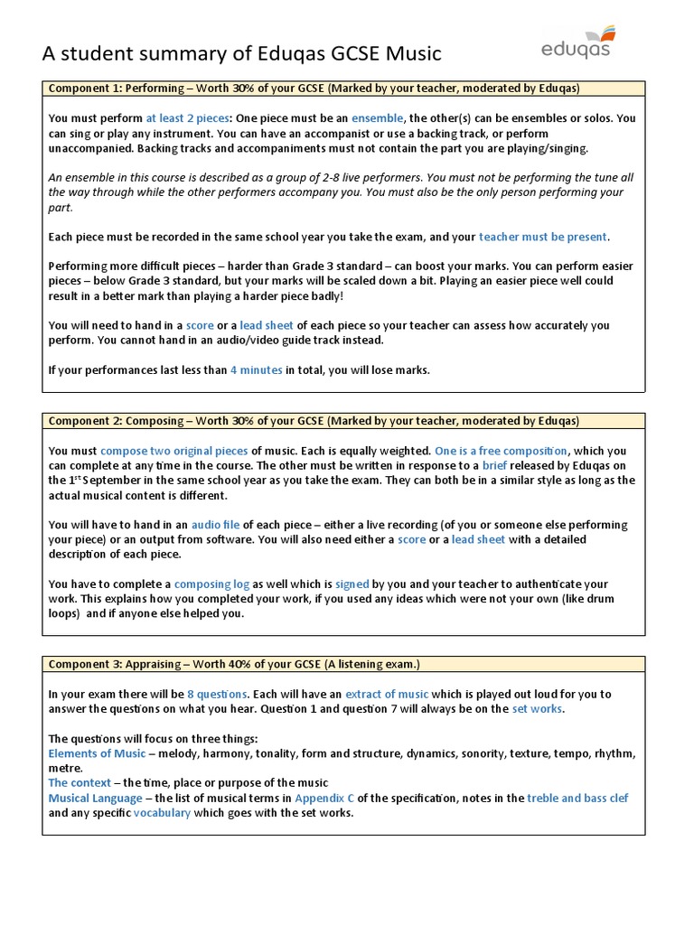 Eduqas GCSE Summary For Students | PDF | Musical Compositions | Musicology