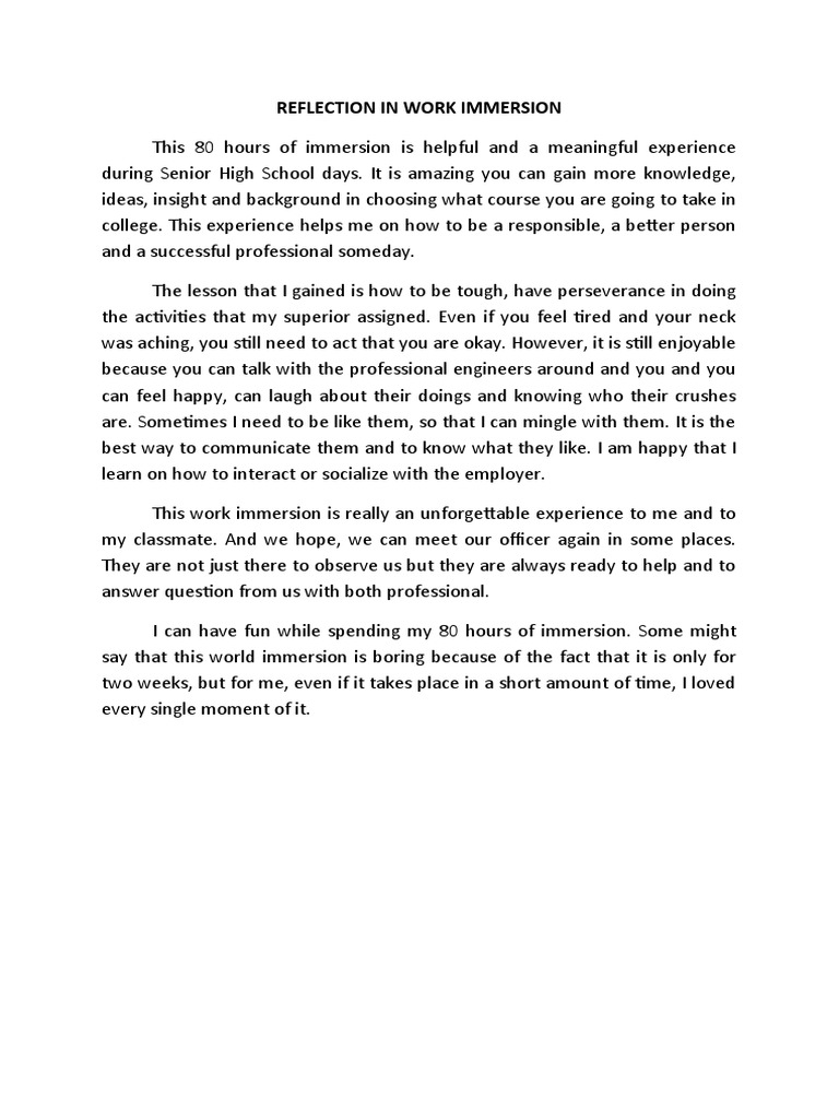 Reflection in Work Immersion | PDF