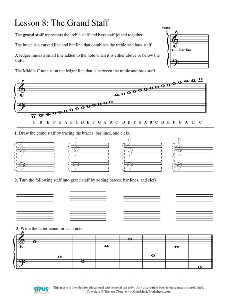 Music Theory Worksheet 8 Grand Staff PDF | PDF | Clef | Written ...