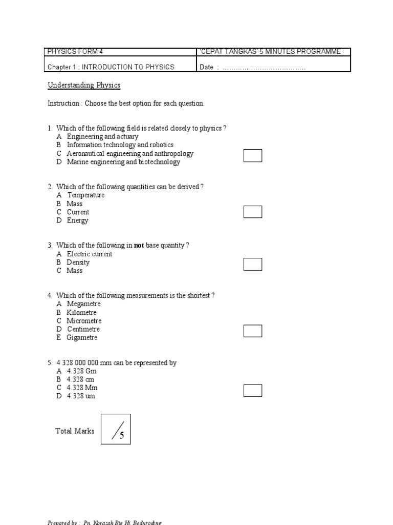 Exercise Chapter 1 Form 4 | PDF | Kilogram | International System Of Units