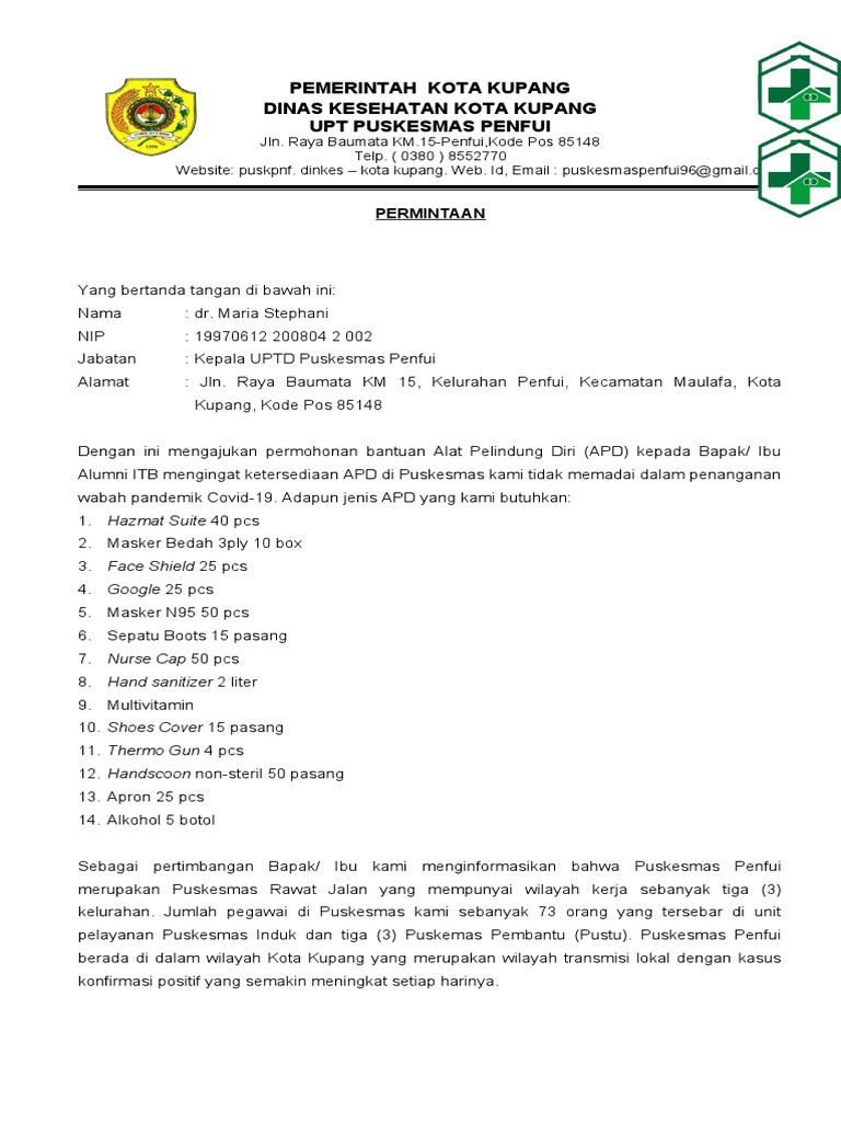 Surat Permohonan Bantuan APD | PDF
