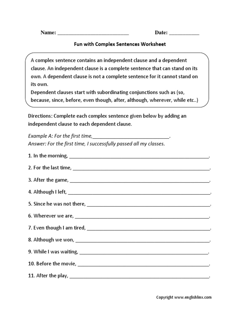 Fun with Complex Sentences Worksheet | PDF | Language Arts & Discipline