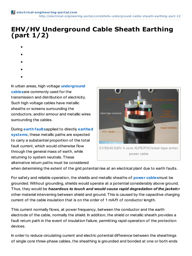 EHV/HV Underground Cable Sheath Earthing (Part 1/2) | PDF | Insulator ...