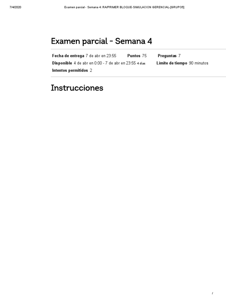 Examen Parcial - Semana 4 - RA - PRIMER BLOQUE-SIMULACION GERENCIAL - (GRUPO5) | PDF ...