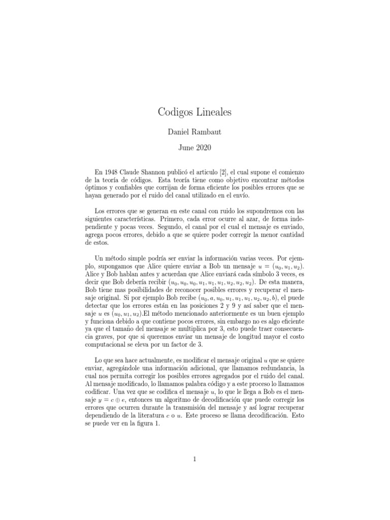 Codigos Lineales PDF | PDF | Base (álgebra lineal) | Matriz (Matemáticas)