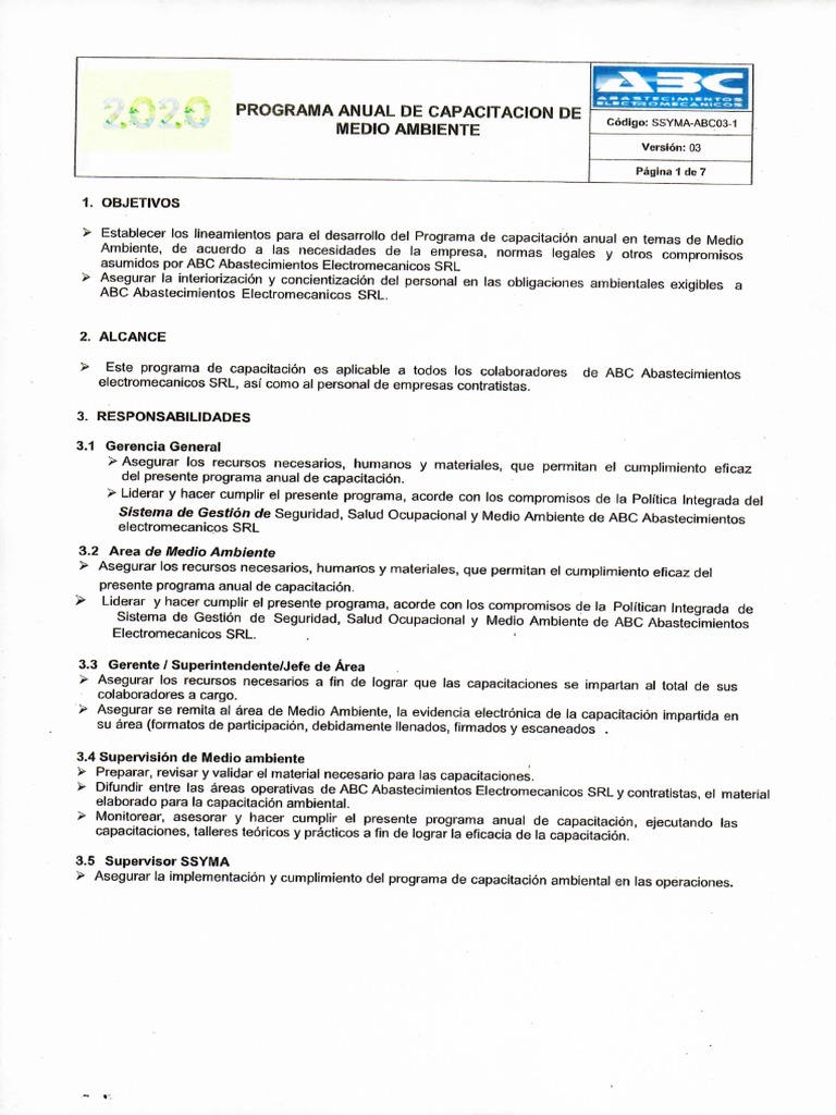Plan y Programa Anual de Medio Ambiente Abc 2020 | PDF
