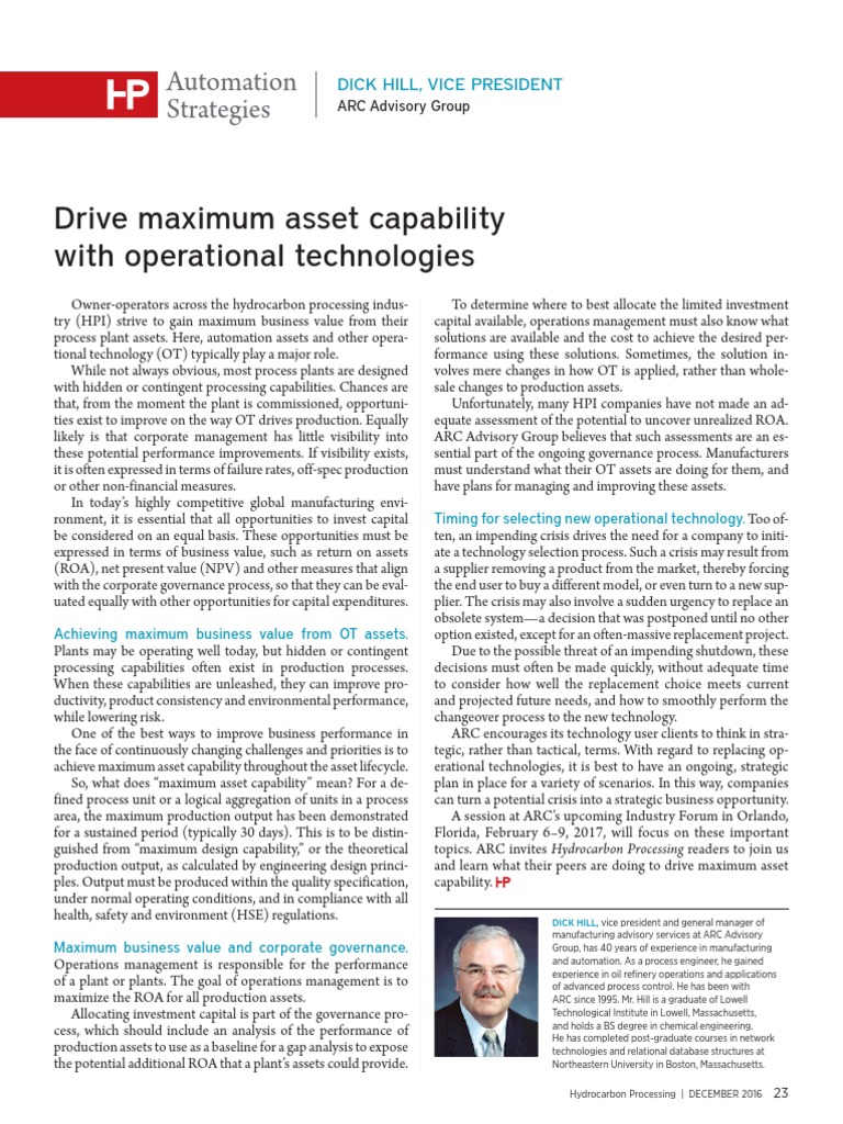 Maximizing Asset Capability in HPI | PDF | Net Present Value | Automation