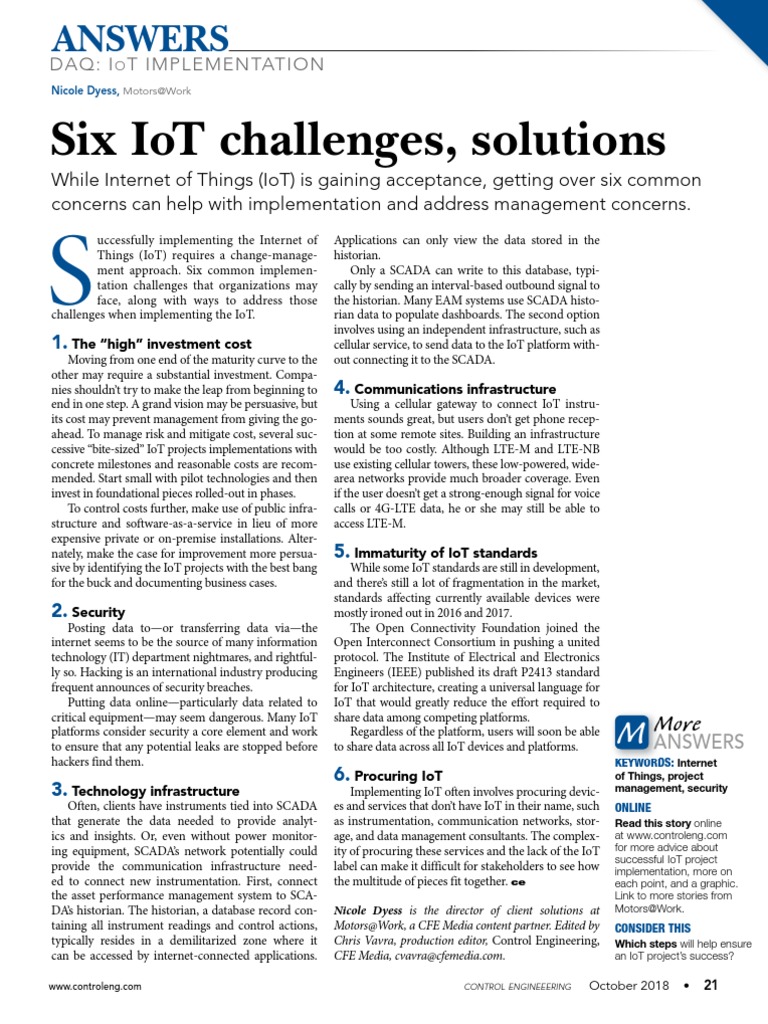 Six IoT Challenges, Solutions PDF | PDF | Internet Of Things | Scada