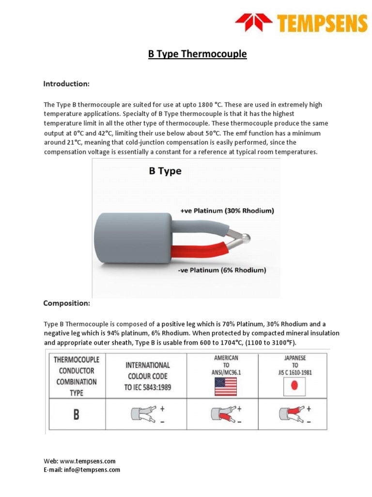 B Type Thermocouple | PDF | Thermocouple | Materials