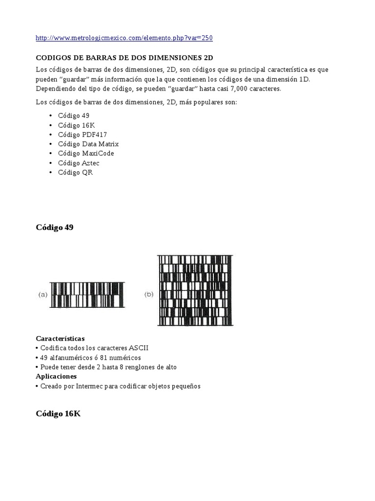 Tipos de Codigos de Identificación 1D 2D | PDF | Código de barras ...