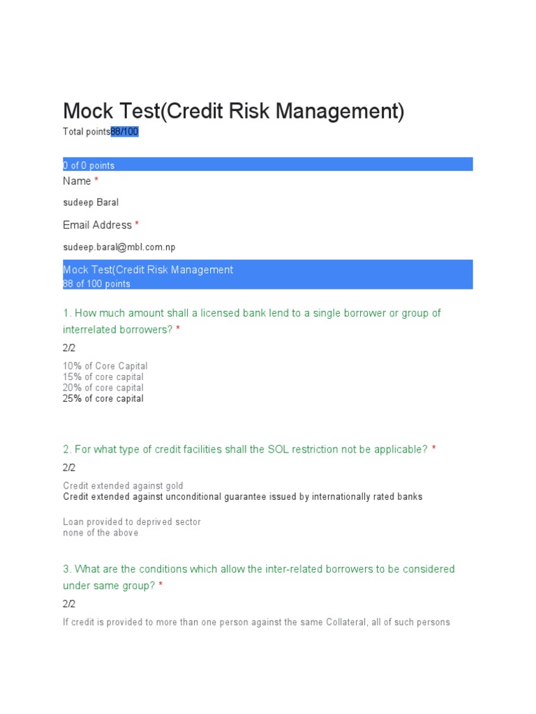 Credit Risk Management Mock Test | PDF | Loans | Credit