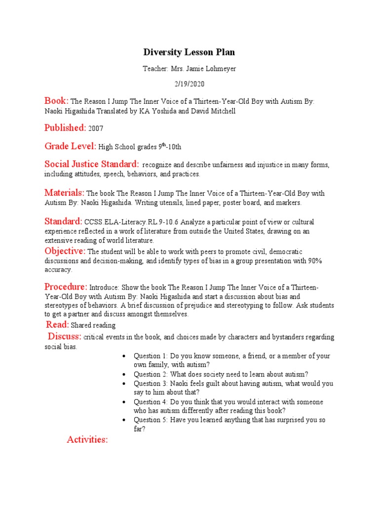 Diversity Lesson Plan | PDF | Lesson Plan | Bias