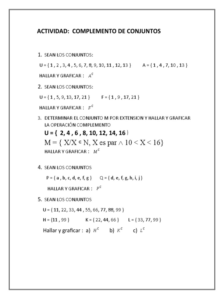 Actividad Complemento de Conjuntos Cuartoo | PDF