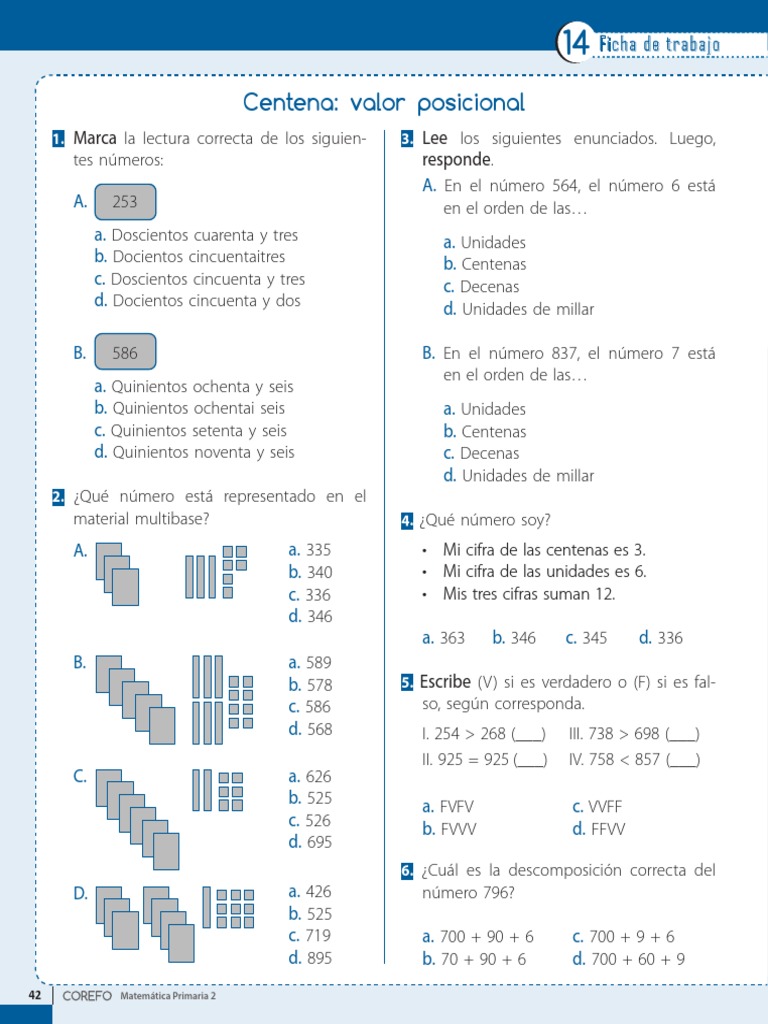 2018 Mat2p U3 Ficha Trabajo Centena Valor Posicional PDF | PDF